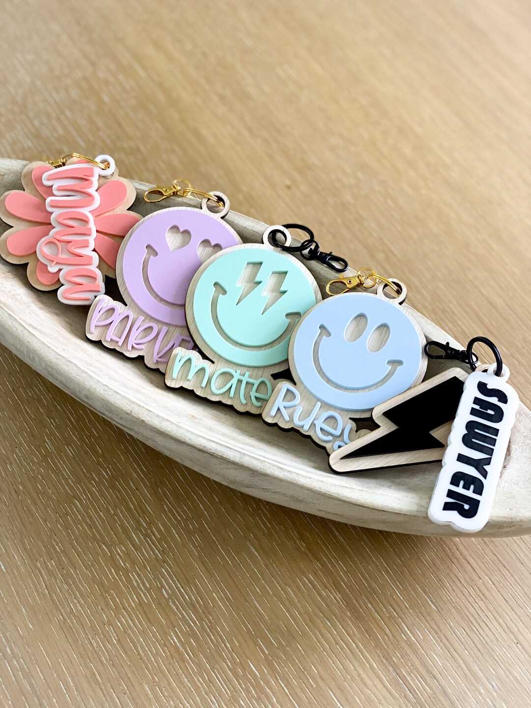 Smiley Face Name Keychains Backpack Name Tags Lunch Box Name Tag Lunch ...