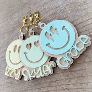 Smiley Face Name Keychains Backpack Name Tags Lunch Box Name Tag Lunch ...