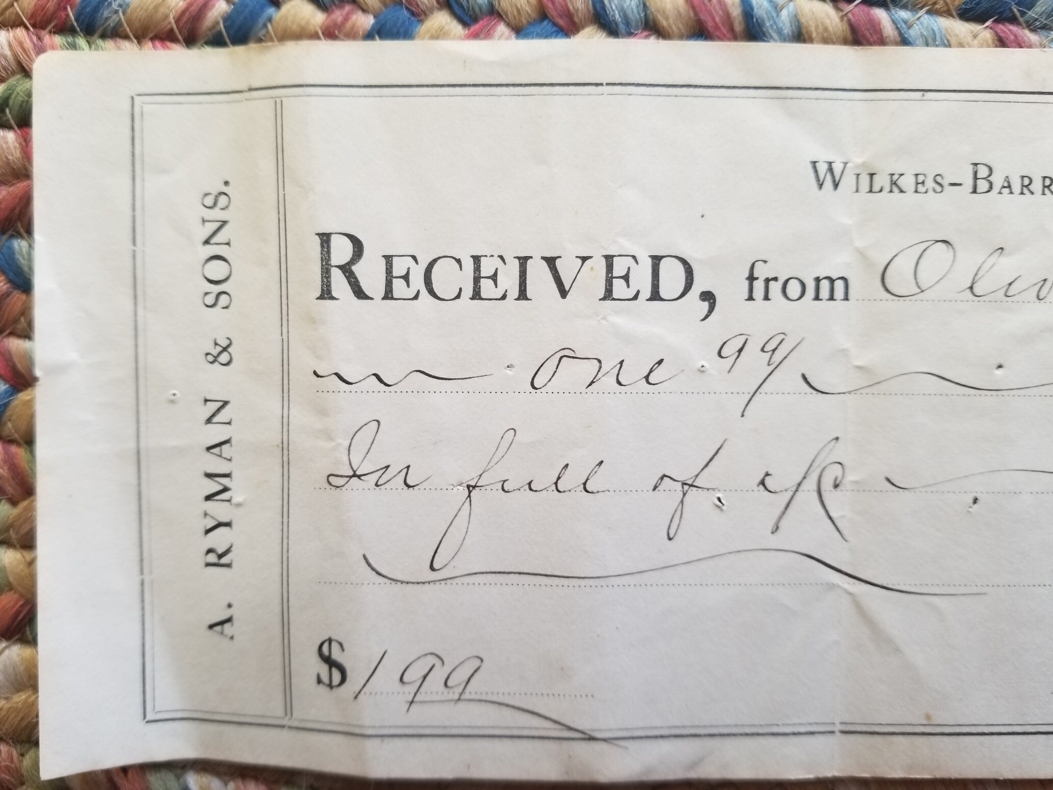 Vintage Invoice A. Ryman & Sons, Antique Receipt; Accounting ...