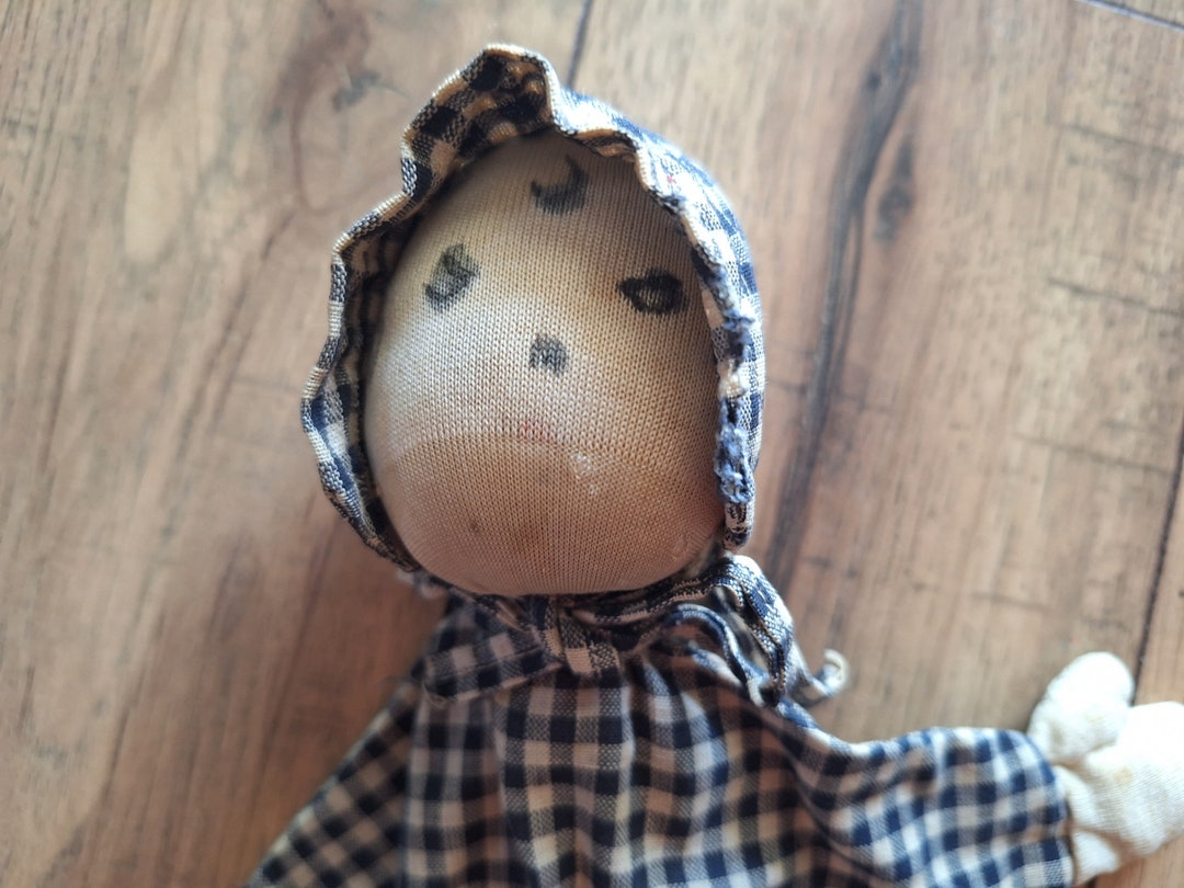 Vintage Mid Century Cloth Hand Puppet in Gingham Dress and Bonnet - Etsy