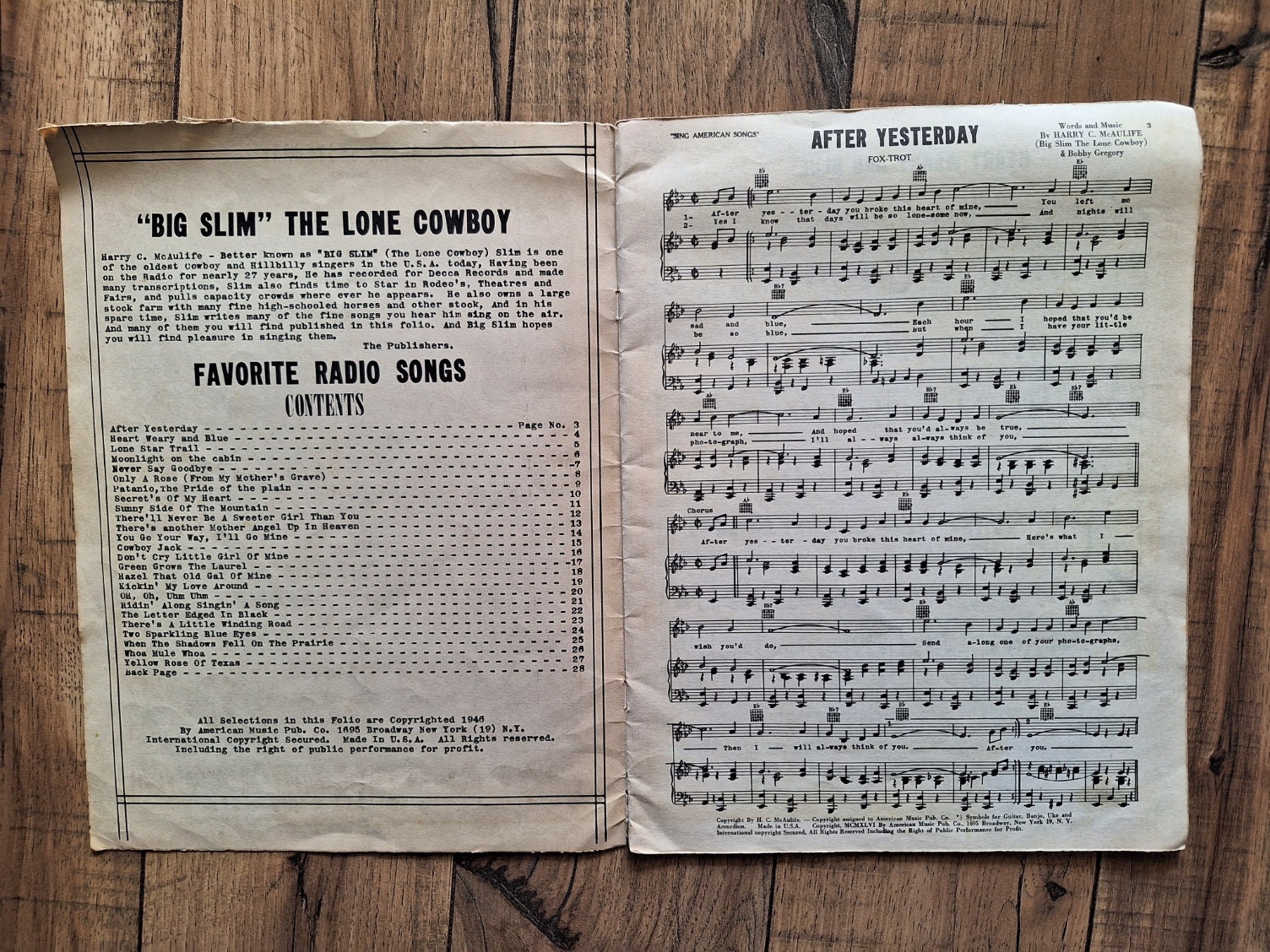 Vintage 1940s Folio of Favoite Radio Songs of Big Slim, the Lone Cowboy ...