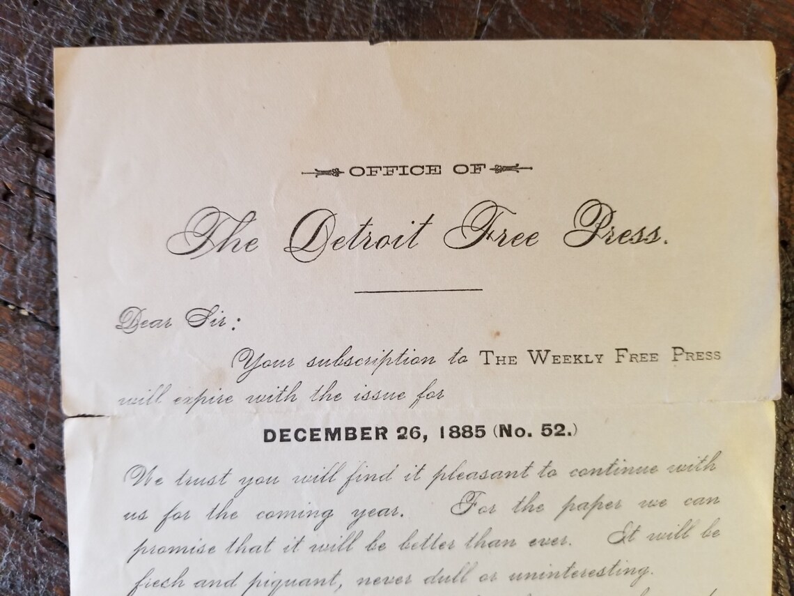 Antique 1885 Advertisement "the Detroit Free Press", December 26 ...