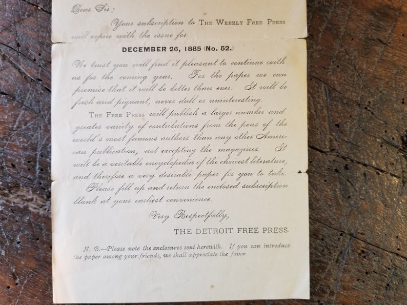 Antique 1885 Advertisement "the Detroit Free Press", December 26 ...