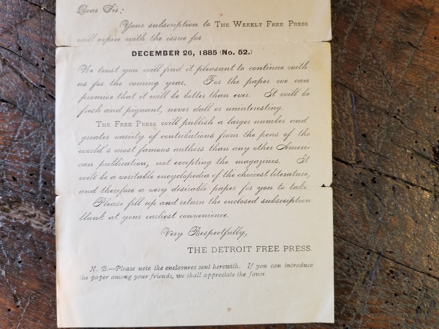 Antique 1885 Advertisement the Detroit Free Press, December 26 ...
