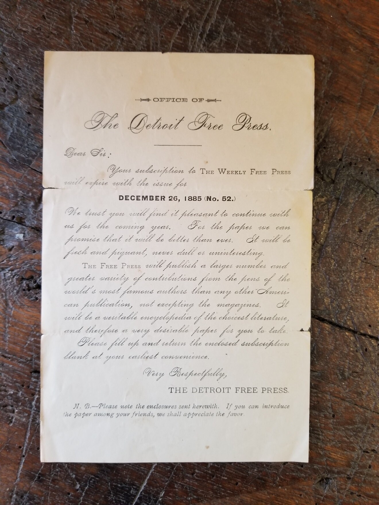 Antique 1885 Advertisement the Detroit Free Press, December 26 ...