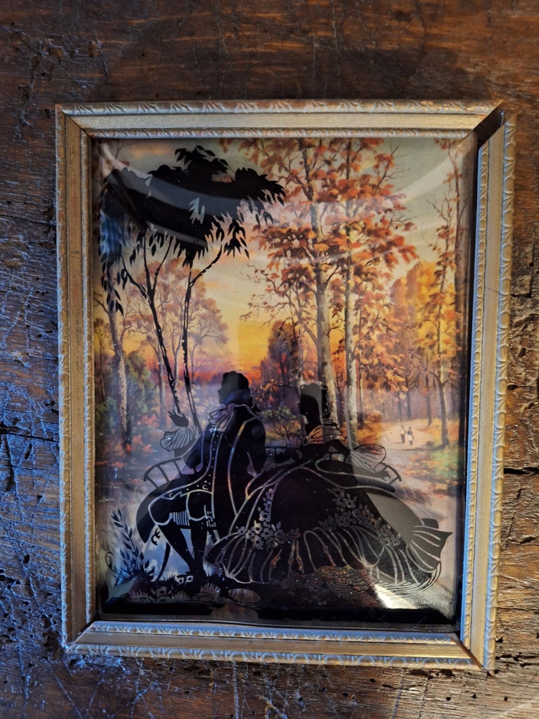 Vintage 1900s Reverse Painted Silhouette Picture for Hanging; Victorian ...