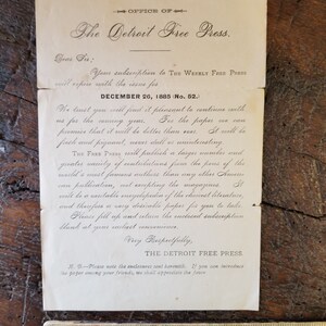 Antique 1885 Advertisement "the Detroit Free Press", December 26 ...