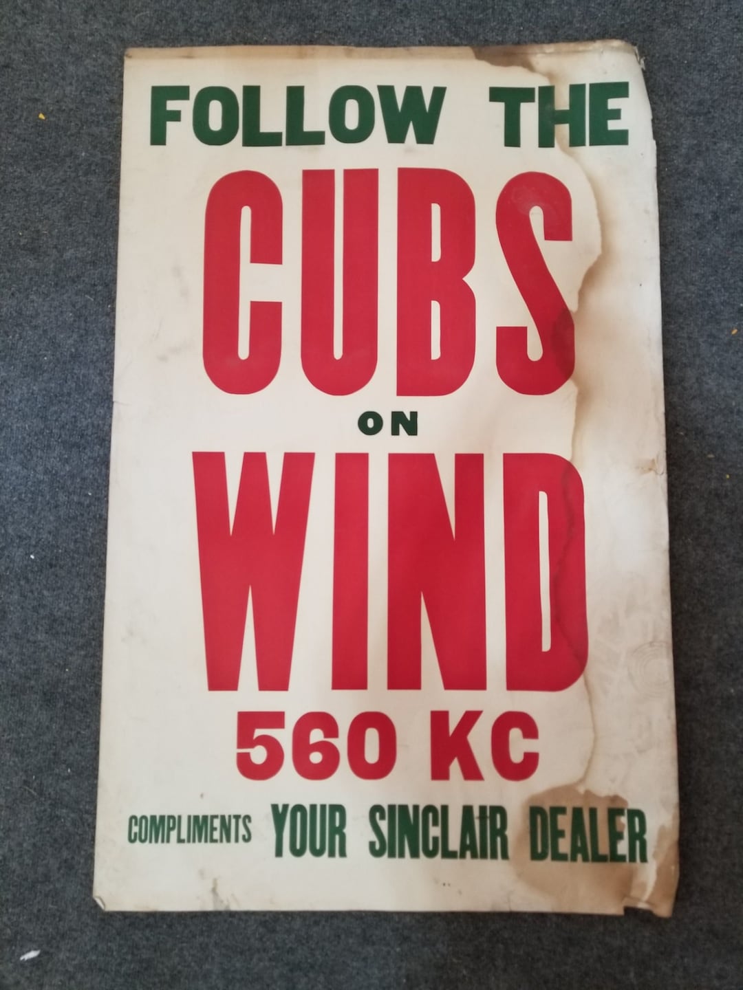Vintage Follow the Cubs on WIND 560 KC Sinclair Dealer Poster; Baseball ...