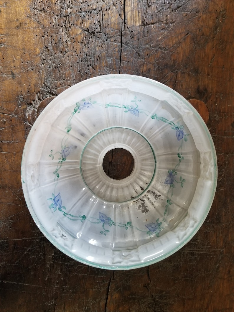 Vintage Frosted Hand-painted Glass Antique Lamp Shade With Blue Flowers ...
