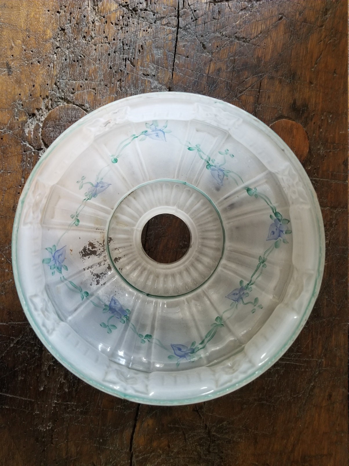 Vintage Frosted Hand-painted Glass Antique Lamp Shade With Blue Flowers ...