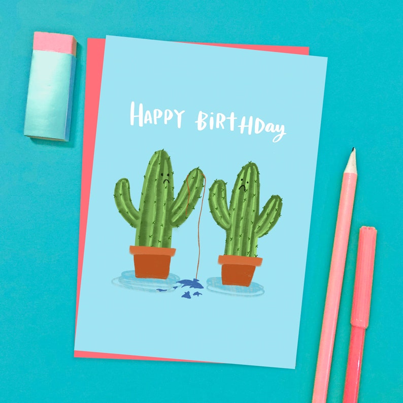 Cactus Succulent Birthday Card Funny Cute Balloon - Etsy
