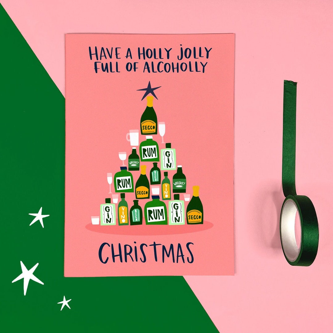 Alcoholly Christmas Card - Funny - Alcohol - Booze - Holly - Jolly ...