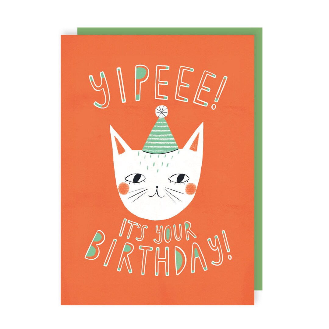 Yippee Cat Birthday Card Happy Birthday Cute Animal Celebrate Party Hat ...