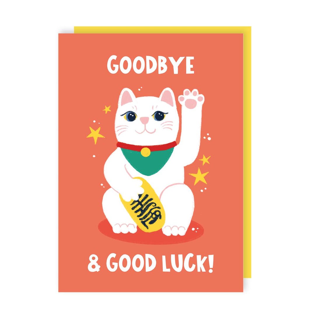 Lucky Cat Leaving Card Good Luck Goodbye Congratulations Illustrated ...