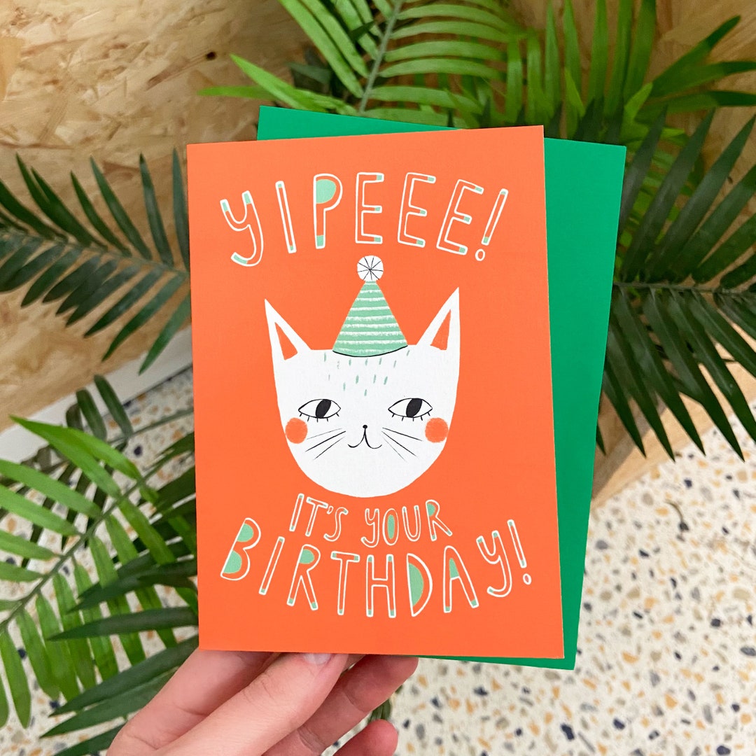 Yippee Cat Birthday Card - Happy Birthday - Cute - Animal - Celebrate ...