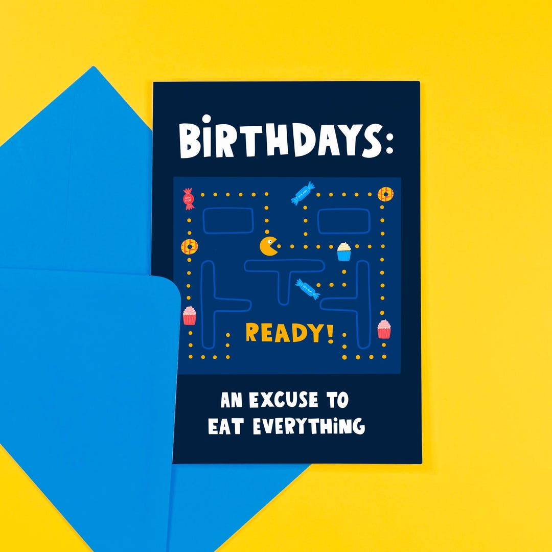 Funny Pacman 80s Arcade Game Birthday Card - Funny - Food - Cake ...