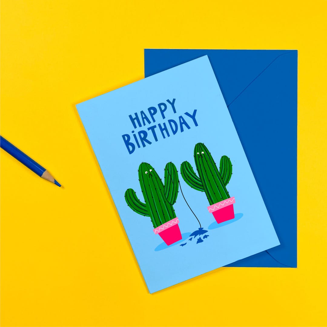 Cactus Succulent Birthday Card - Funny - Cute - Balloon - Celebration ...