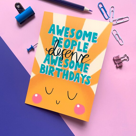 Awesome Birthday Card Positive Motivational Cute | Etsy