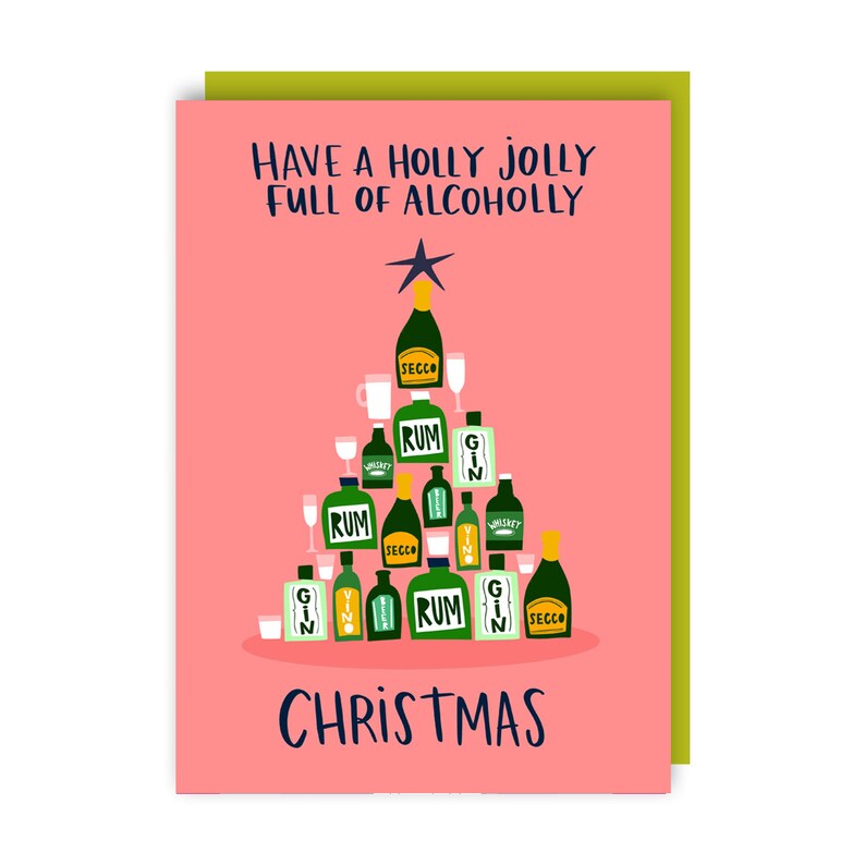 Alcoholly Christmas Card - Funny - Alcohol - Booze - Holly - Jolly ...