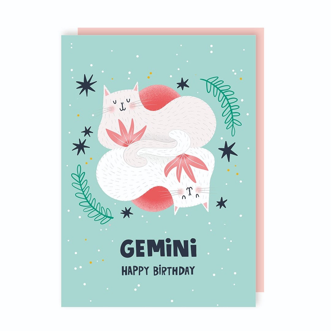 Gemini Birthday Card: Twin Cats Astrology Star Sign - Etsy