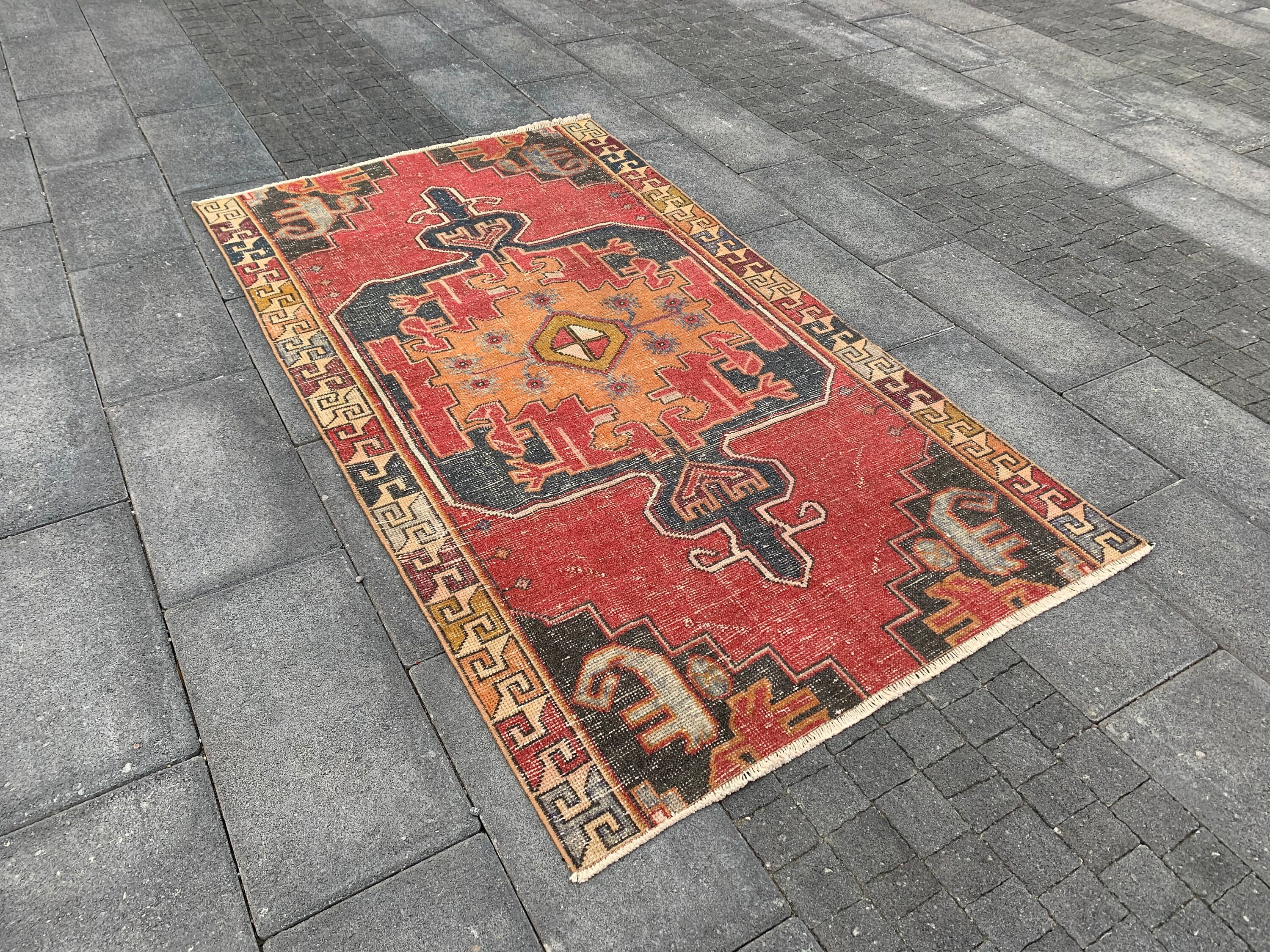 Red Turkish Rug, Vintage Turkish Rug, Orange Area Rug, Handmade Rug ...