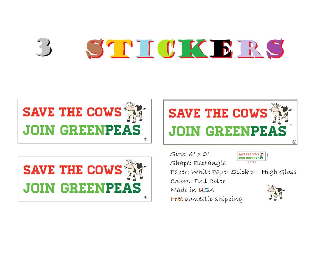 VEGAN VEGETARIAN STICKER , Save the Cows , Green Peace Sticker , Green ...