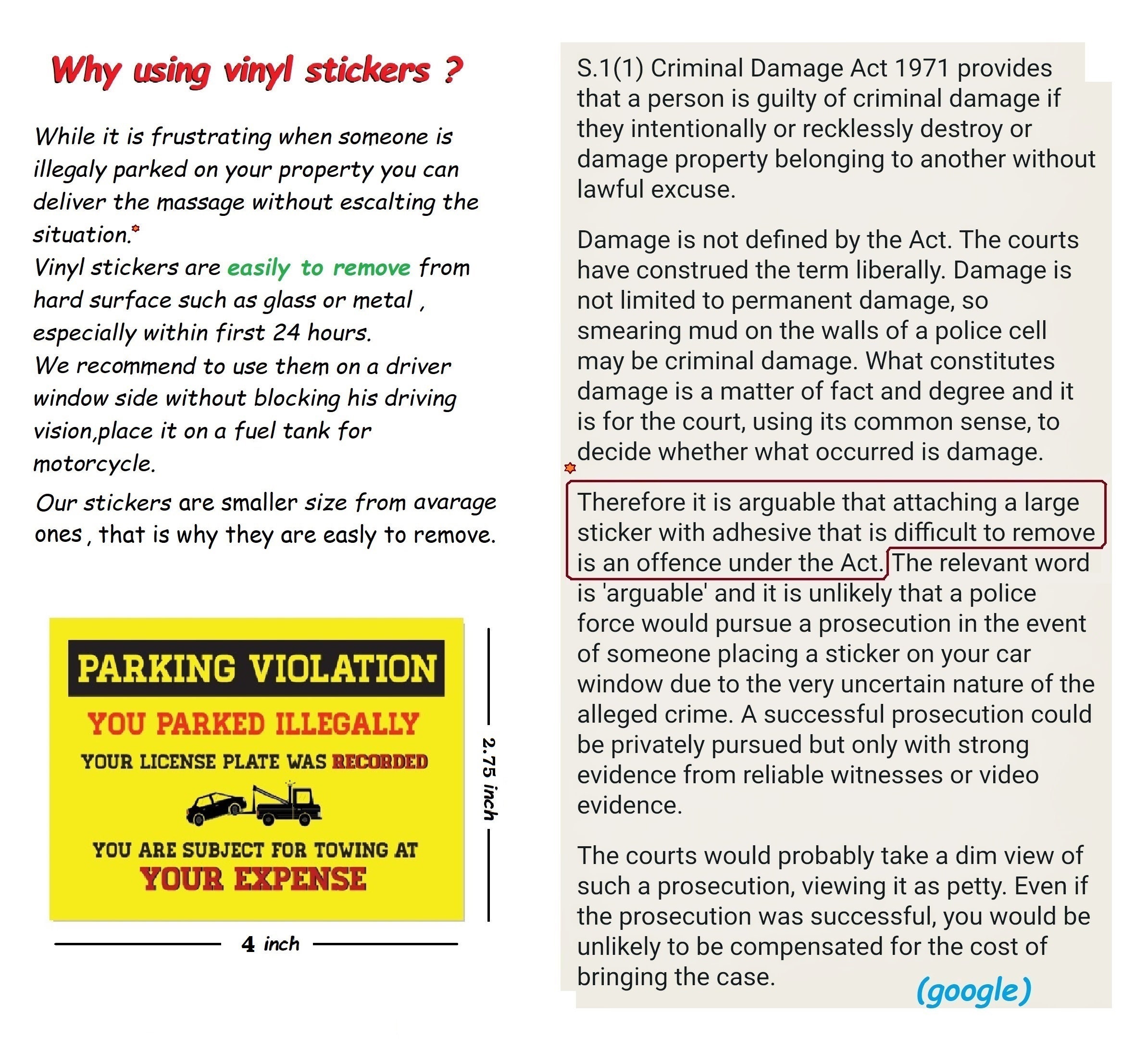 Parking Violation 100 Stickers, No Parking -towing Sticker - Do Not ...