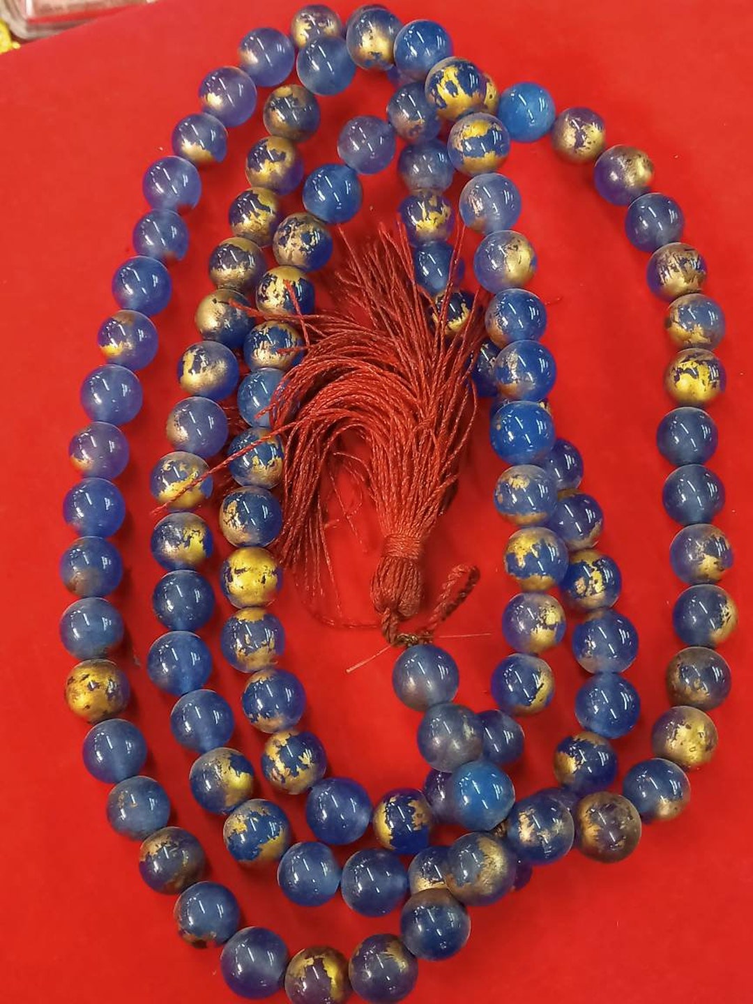 Antique Blue Jade Stone Mala Beads, 108 Mala Prayer Buddhist Rosary ...