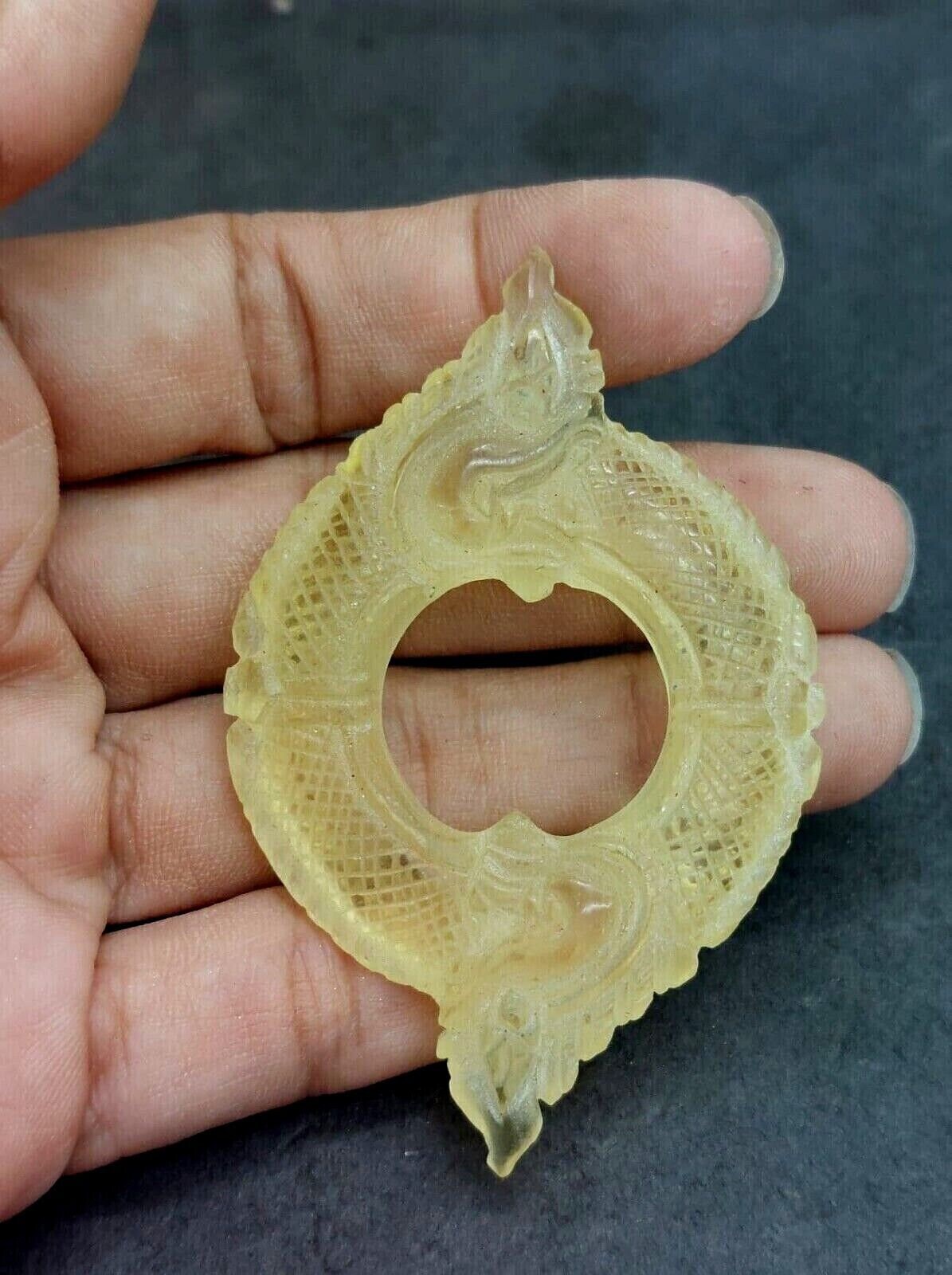 Antique Large Yellow Naga Eye Stone Double Naga Entwined Lucky Symbol ...