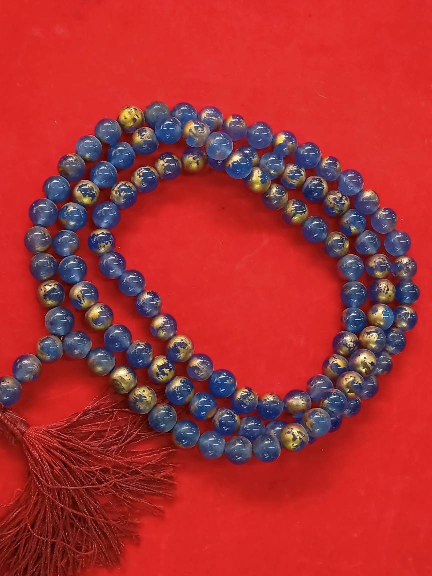 Antique Blue Jade Stone Mala Beads, 108 Mala Prayer Buddhist Rosary ...