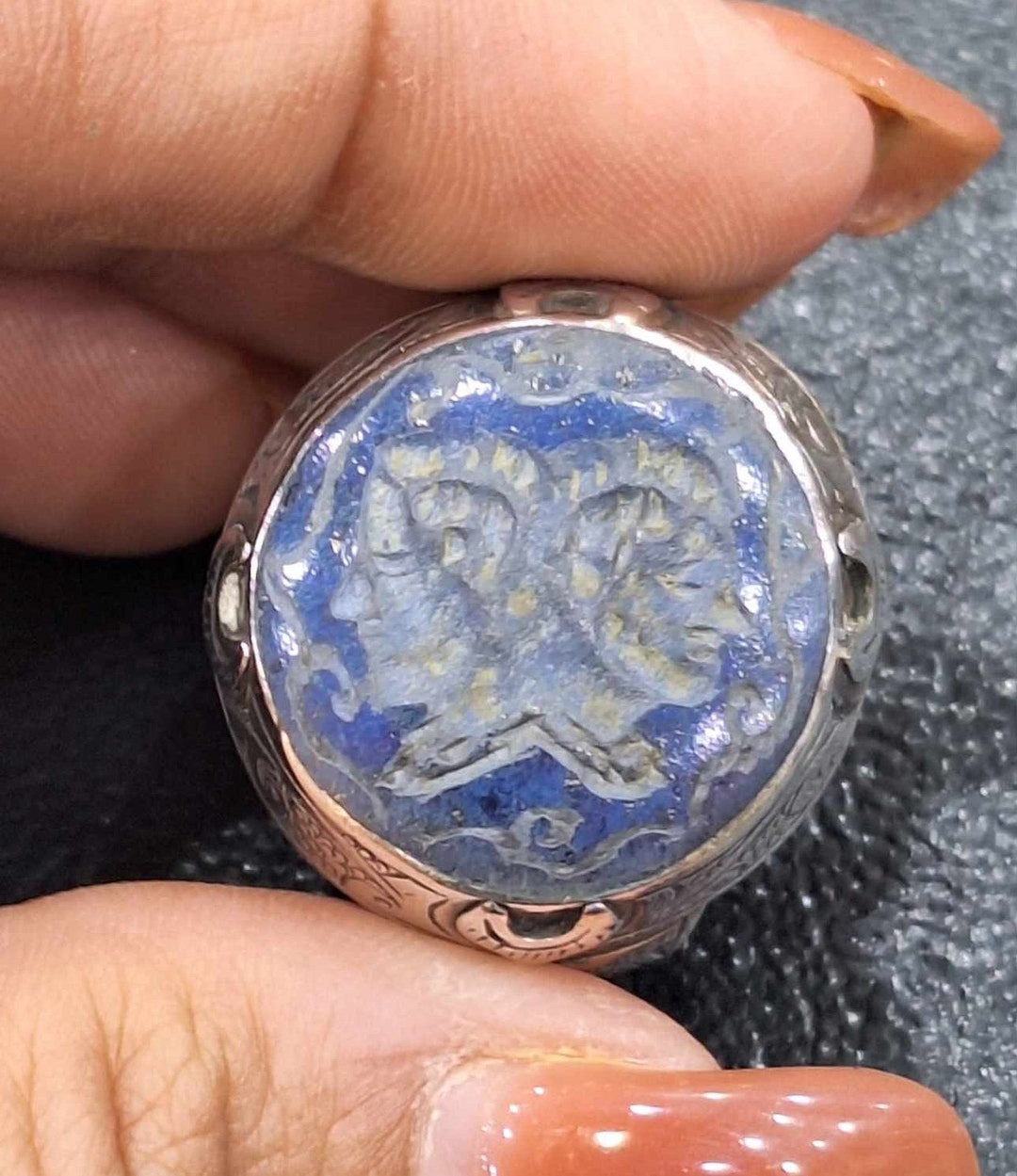 Antique Lapis 2 Faced King Wearing Horn Head Wear Intaglio - Etsy