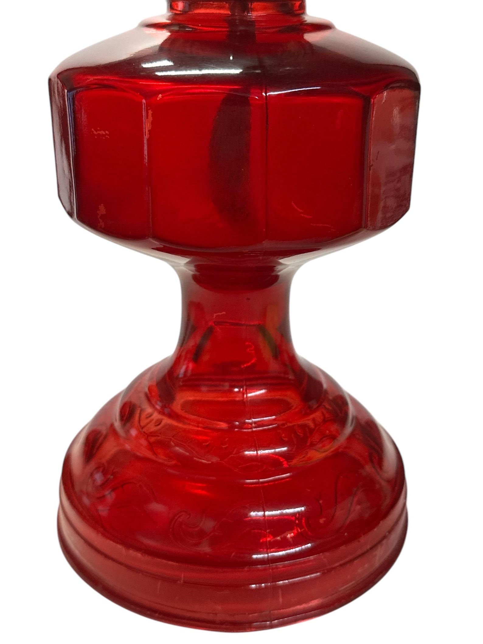 Antique Red Flash Glass Oil Lamp With Eagle Burner & Glass Chimney 18.5 ...