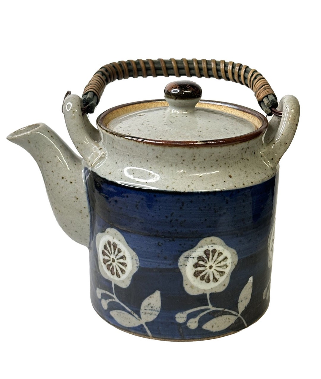 Otagiri Stoneware Teapot Wicker Handle Flowers Blue Background Interior ...