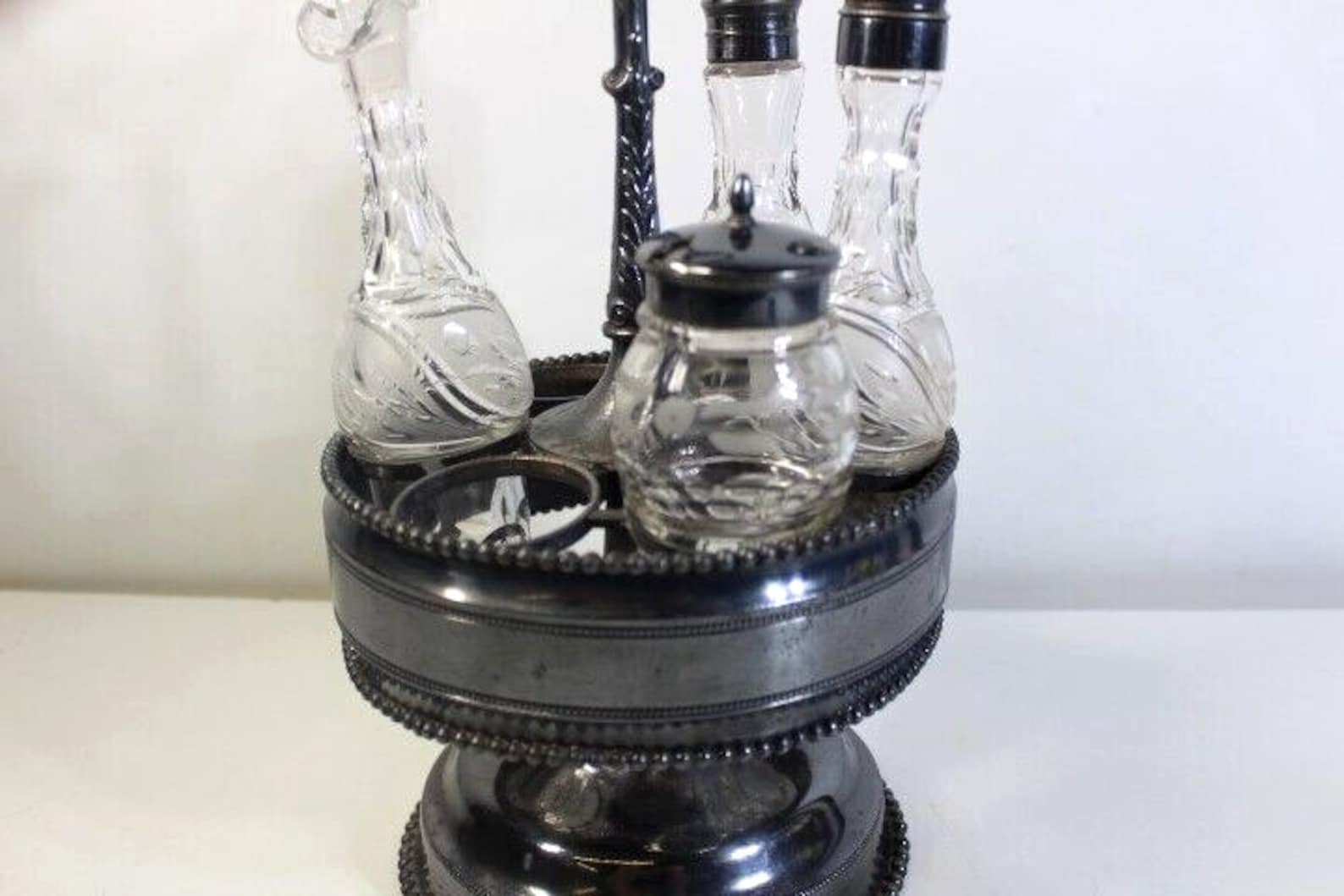 Silver Triple Plated Cruet Stand Condiment Castor 4 Bottle Set 1800s ...