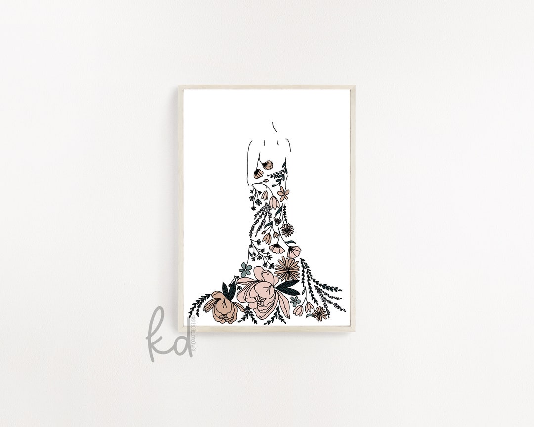 Woman Back Line Art, Woman in Dress Art Print, Fashion Wall Art for ...