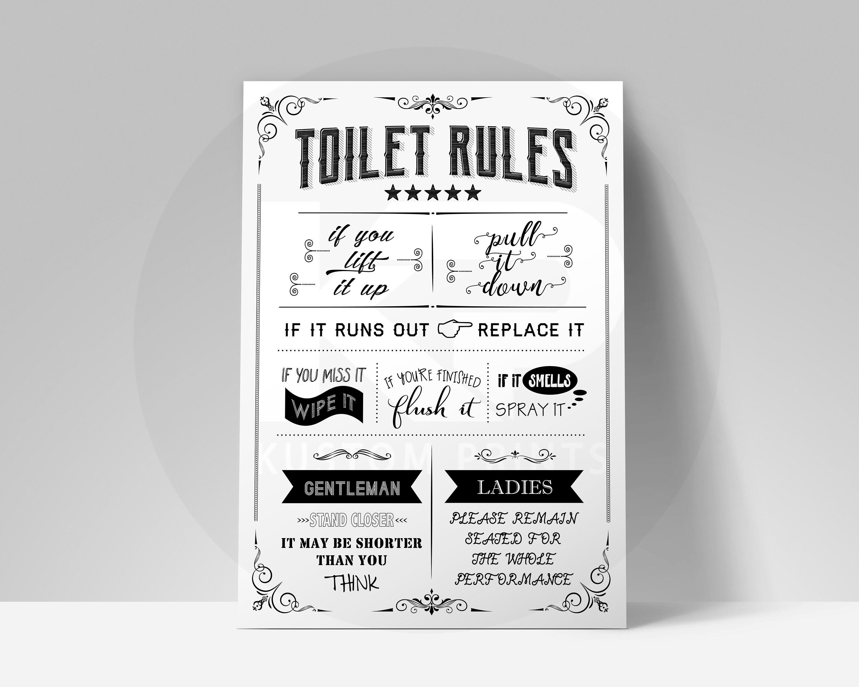 Toilet Rules Poster Funny Humour Print Washroom Picture - Etsy UK
