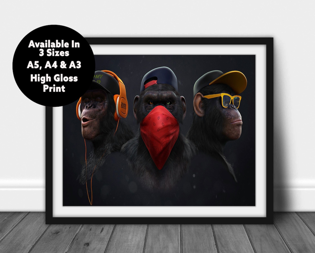 Banksy 3 Swag Monkeys Wall Art Chimp Poster Gorilla Print A5, A4, A3 ...