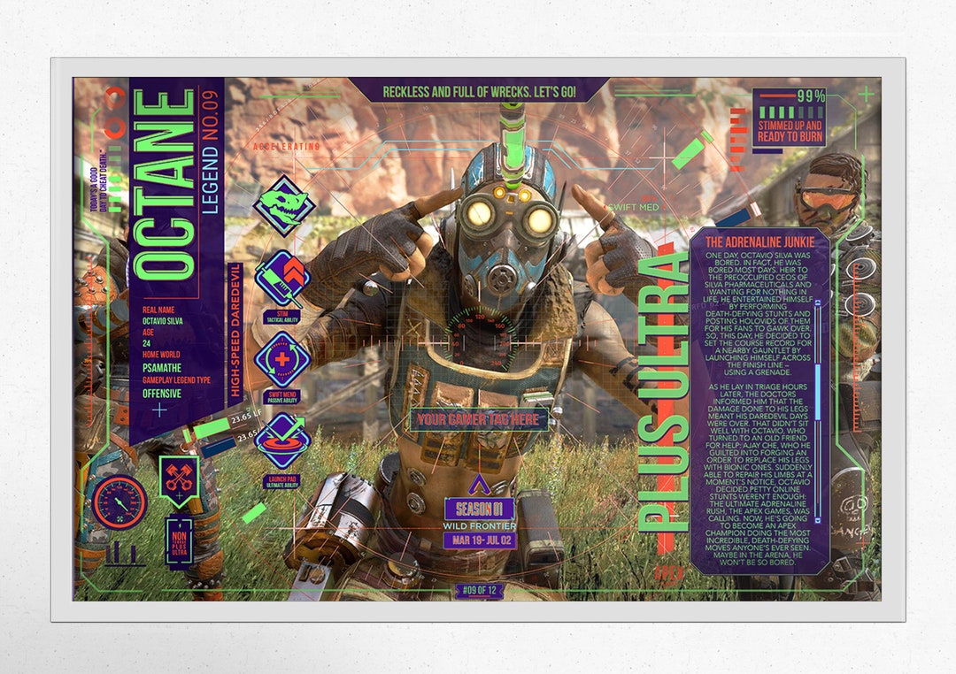 Digital Apex Legends OCTANE Downloadable Customizable Art Poster 11x17 ...