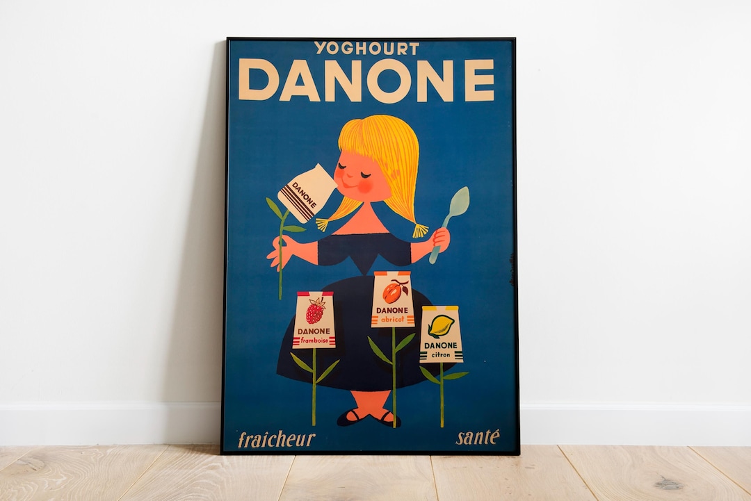 Danone Yogurt Poster/ Kitchen Vintage Print / Vintage Danone Poster ...