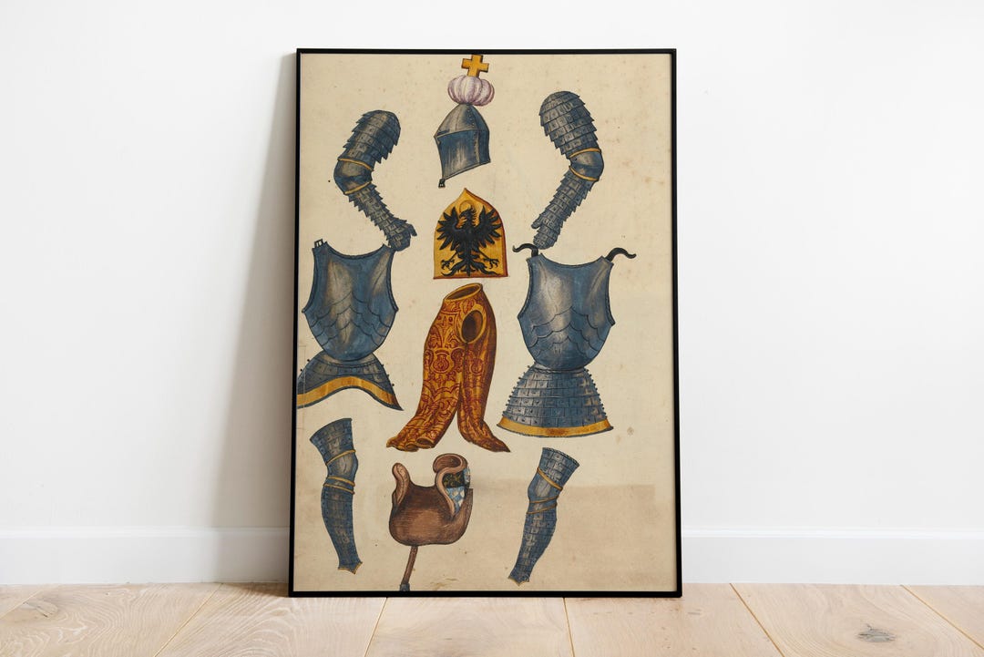 Medieval Manuscript Print/ German Ancient/ Knight Armour. Fighting ...