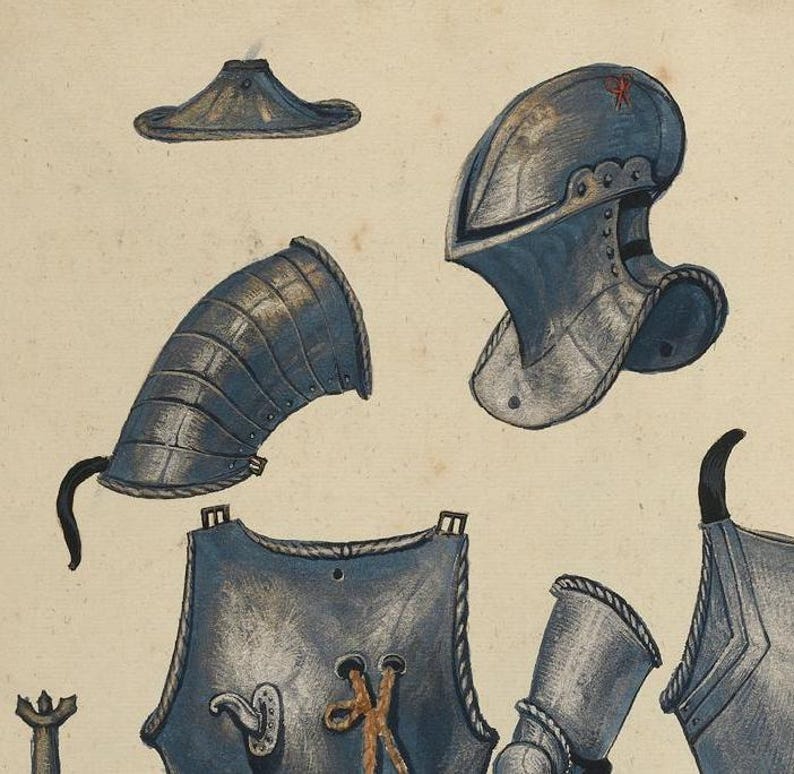 Medieval Manuscript Print/ German Ancient/ Knight Armour. Fighting ...