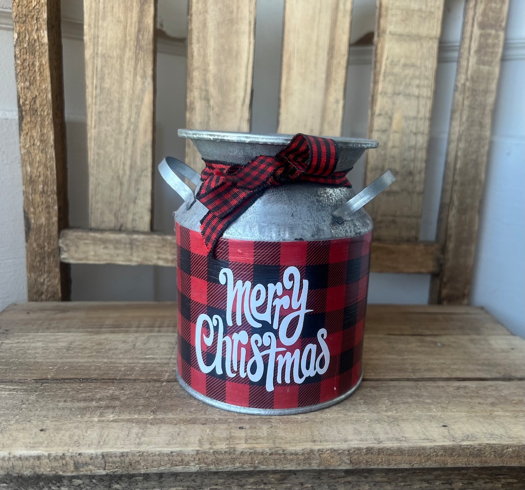 Farmhouse BUFFALO PLAID CHRISTMAS Holiday Milk Can Decor for Tier Tray ...