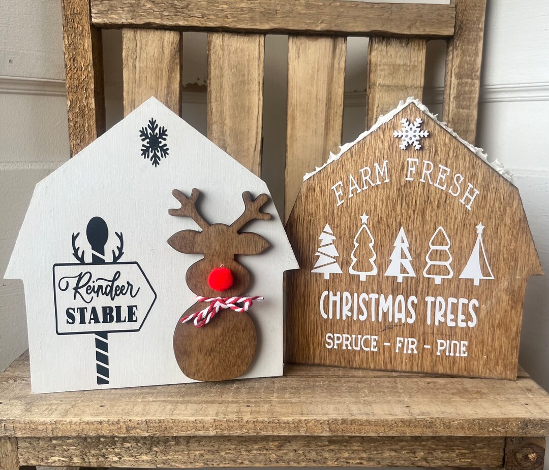 CHRISTMAS Rustic Barn Signs for Reindeer Stable & Farm Fresh Trees ...