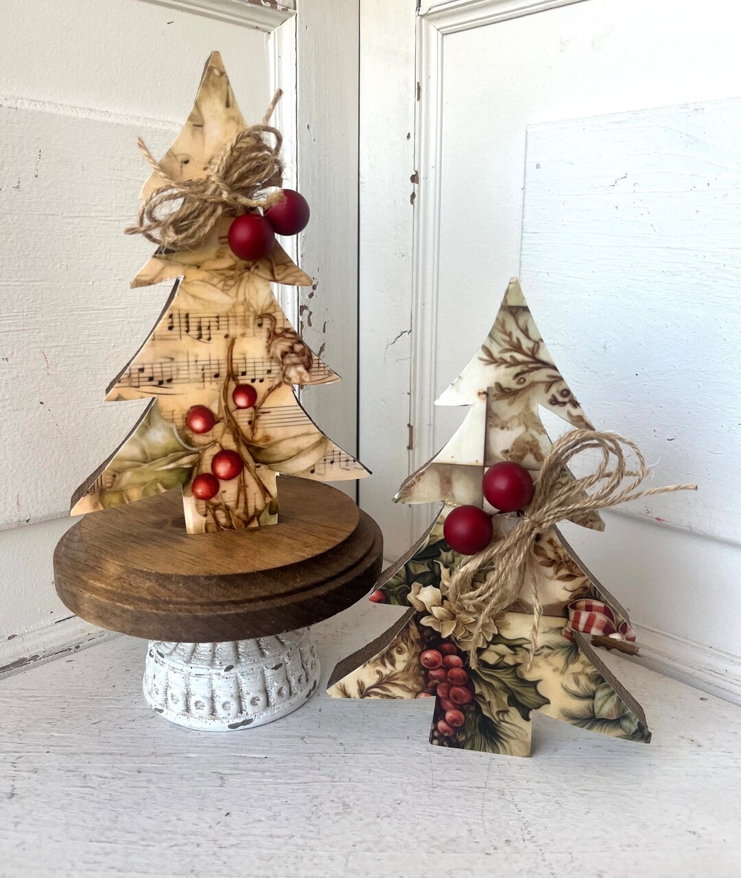 Rustic Christmas Wood Tree Decor With Berries Cozy Primitive Country ...