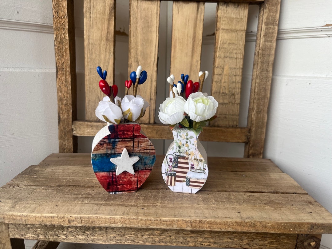 Patriotic USA Mini Floral Wood Vases for Trays, Shelf or Mantel : Great ...