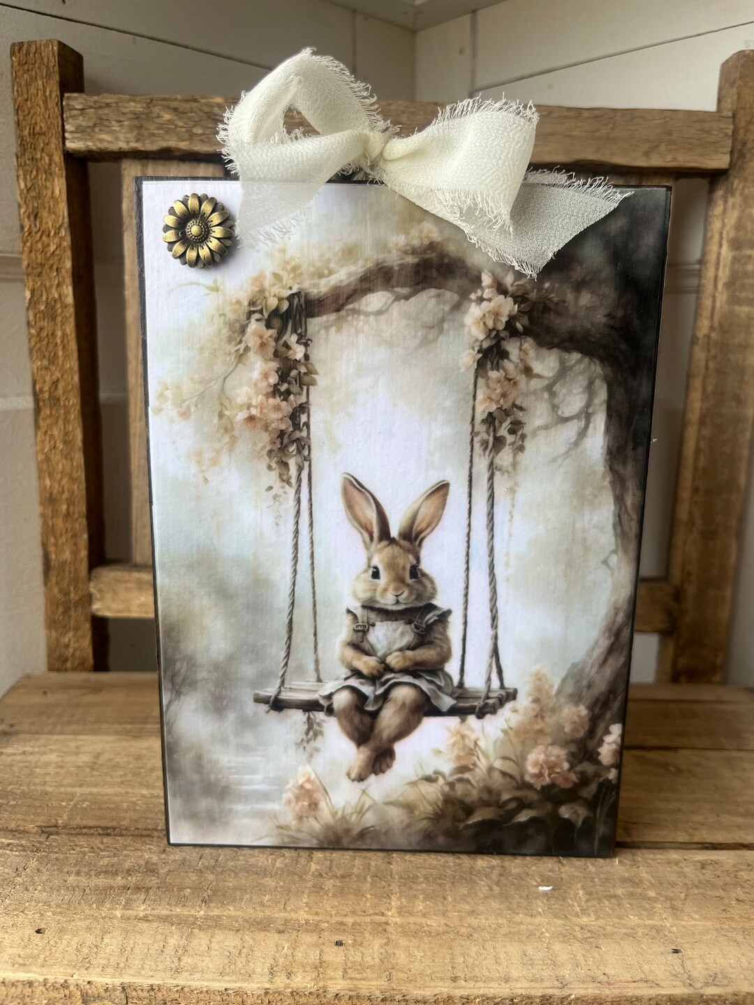 Rustic Spring Bunny Swing Wood Sign Handmade Antique Look, Perfect for ...