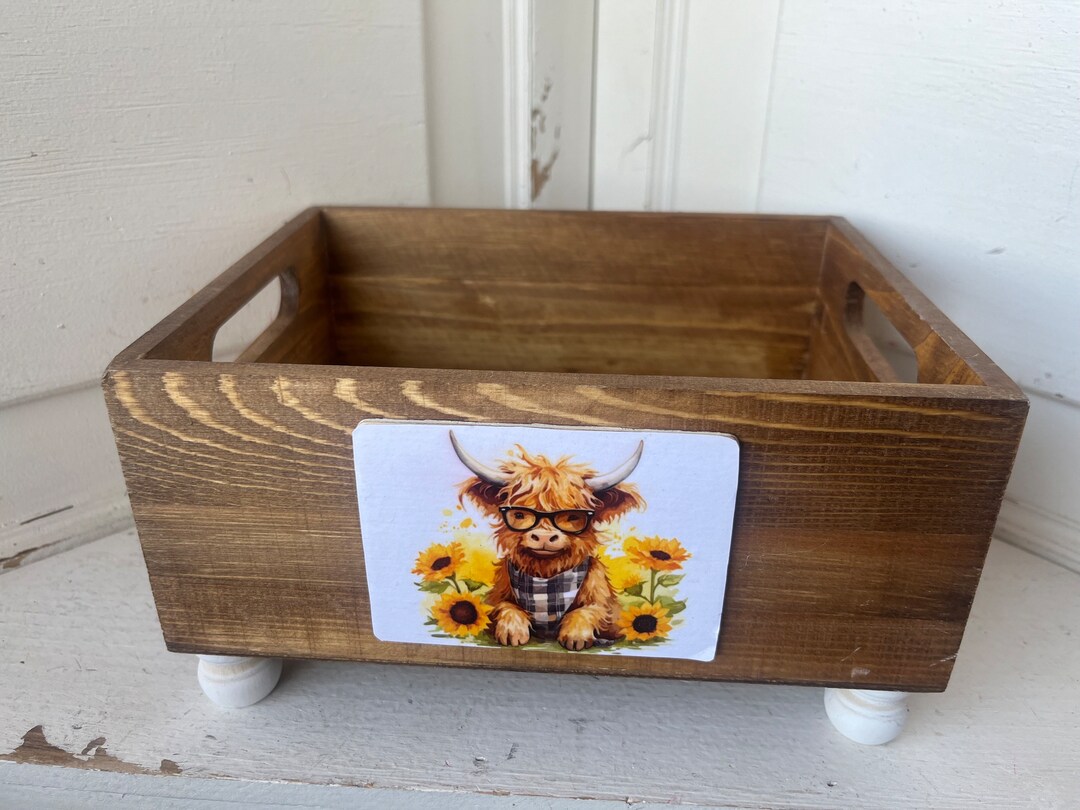 Highland Cow Sunflower Crate Box Decor Makes Great Gift or Fall Accent ...