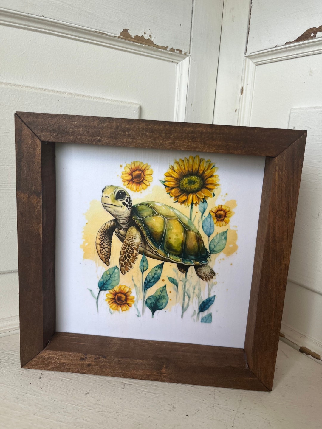 Sea Turtle Picture With Sunflowers for Summer Beach Display, a Shabby ...