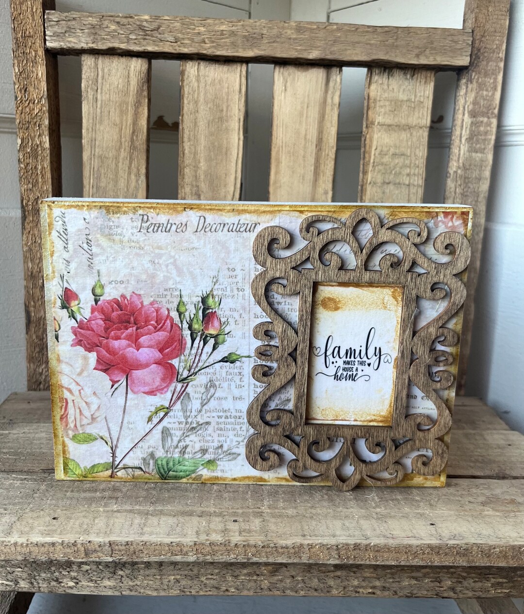 Floral Family Sign With a Shabby Cottage Flair Decor for Mantel or Tier ...