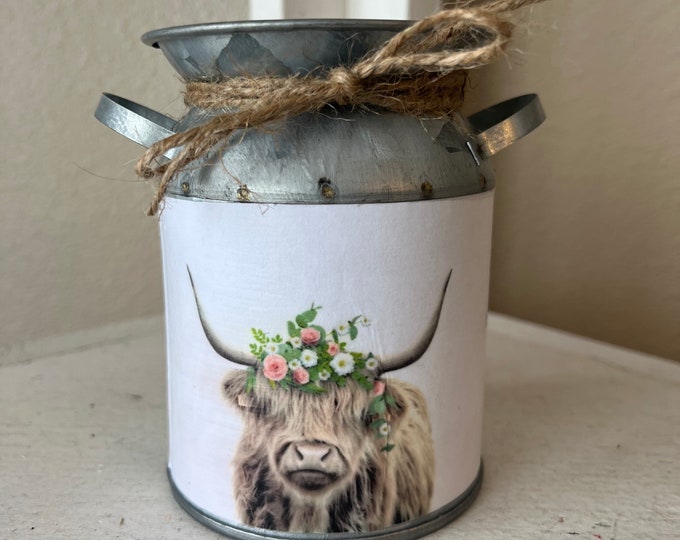 Farmhouse Highland Cow Milk Can Decor , Tiered Tray Shelf Home - Etsy